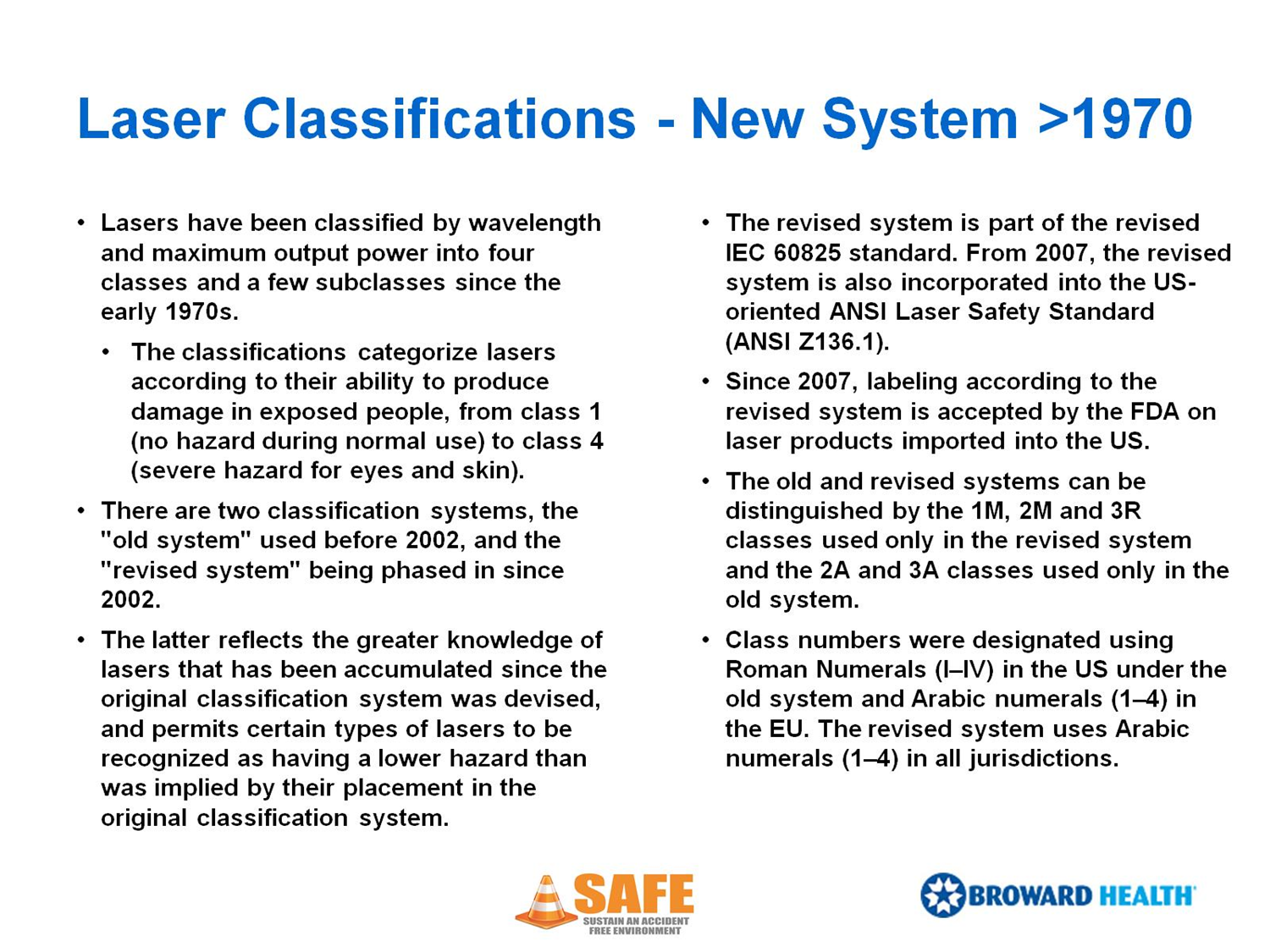 Laser Classifications - New System 1970 1