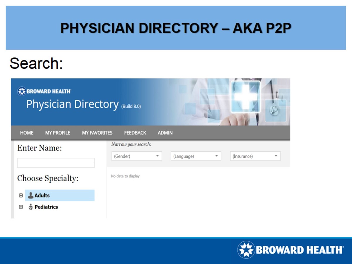 Physician directory – aka p2p