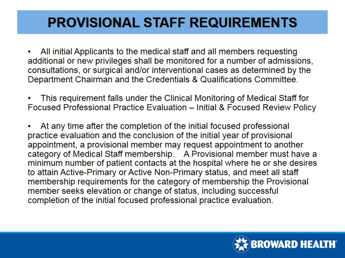 Provisional Staff Requirements
